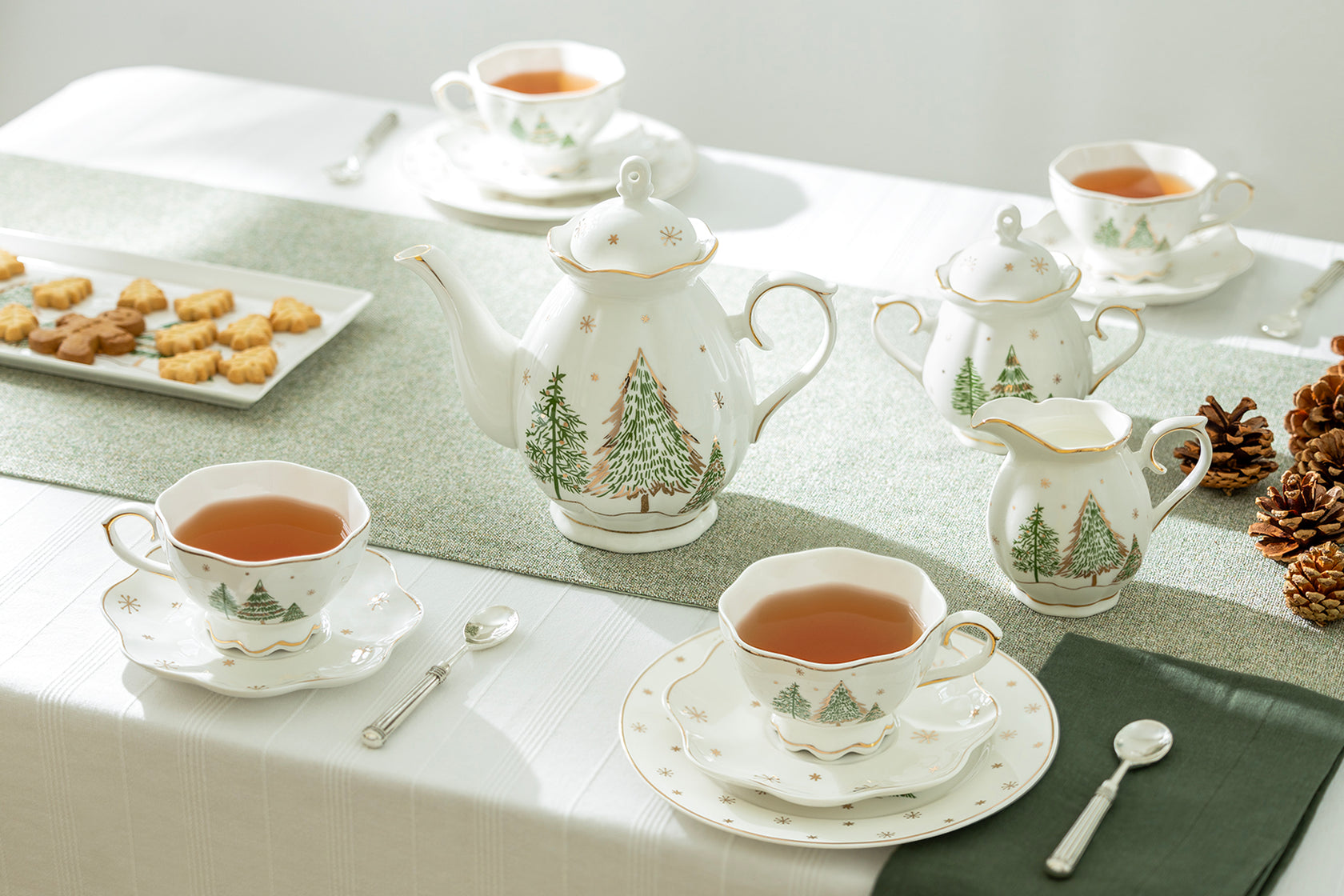 Grace Teaware Christmas Pine Trees Fine Porcelain Tea Set – Gracie ...