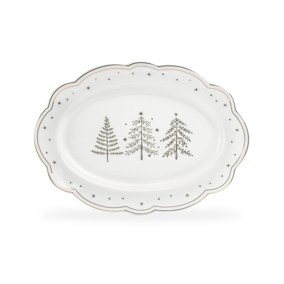 Grace Teaware 14" Holiday Gold Pine Fine Porcelain Oval Serving Platter ...