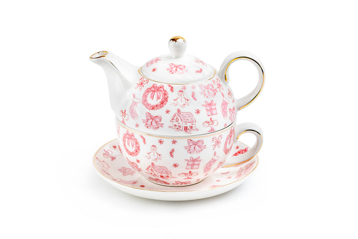 Grace Teaware Christmas Pink Bow Fine Porcelain Tea For One Set ...