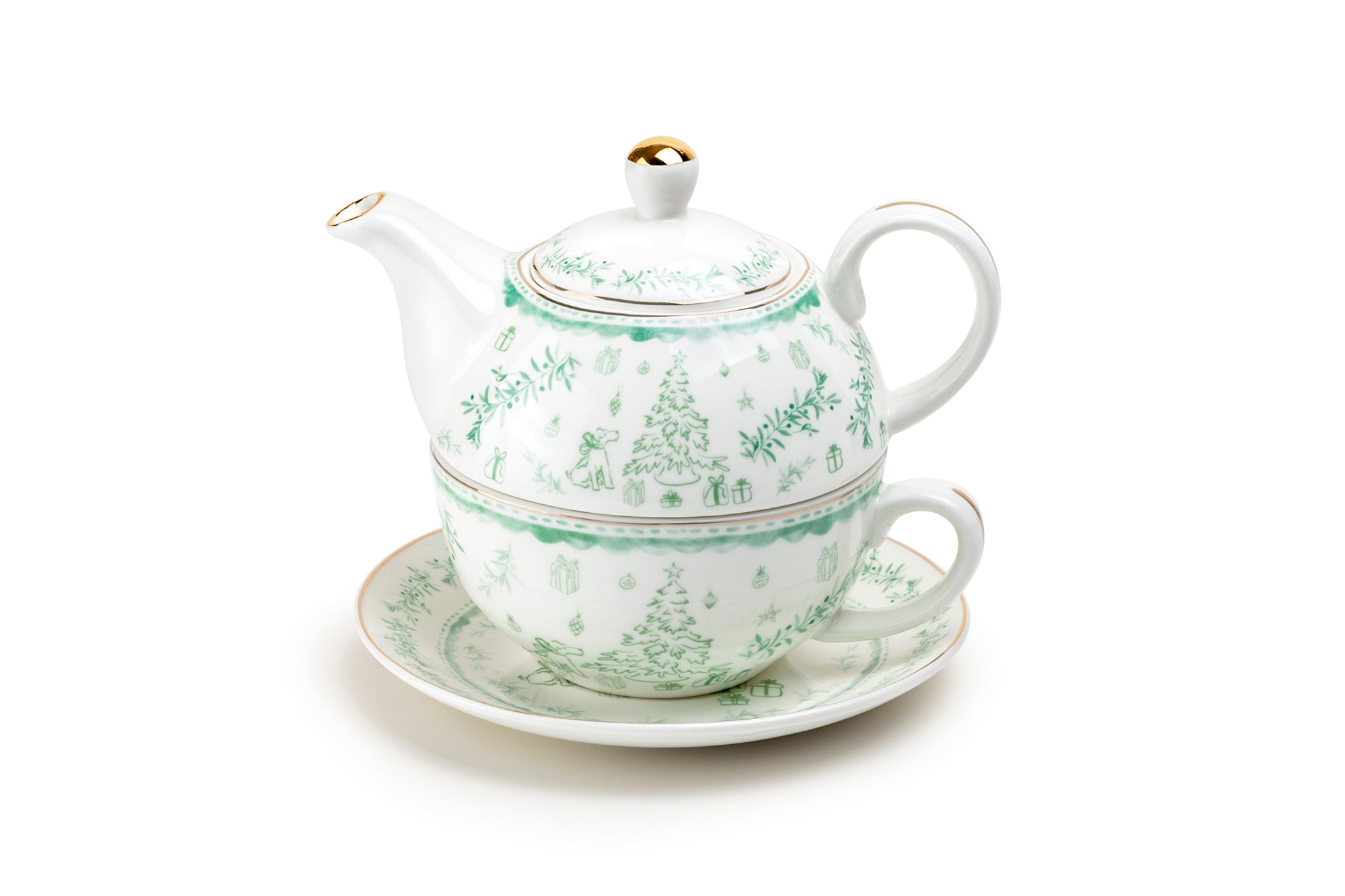 Grace Teaware Festive Pup and Tree Fine Porcelain Tea For One Set ...