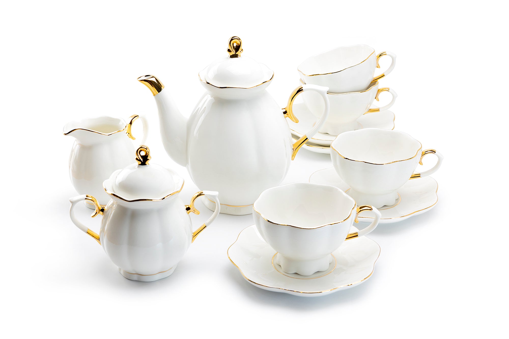 Grace Teaware White Gold Scallop Fine Porcelain 11-Piece Tea Set ...