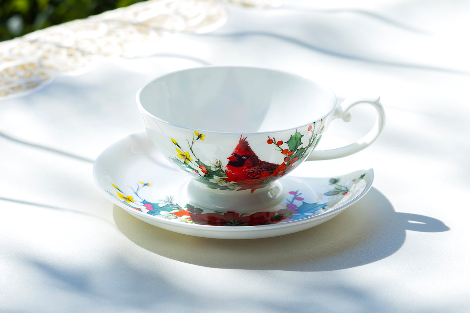 Stechcol Gracie Bone China Cardinal Poinsettia Bone China Cup and ...